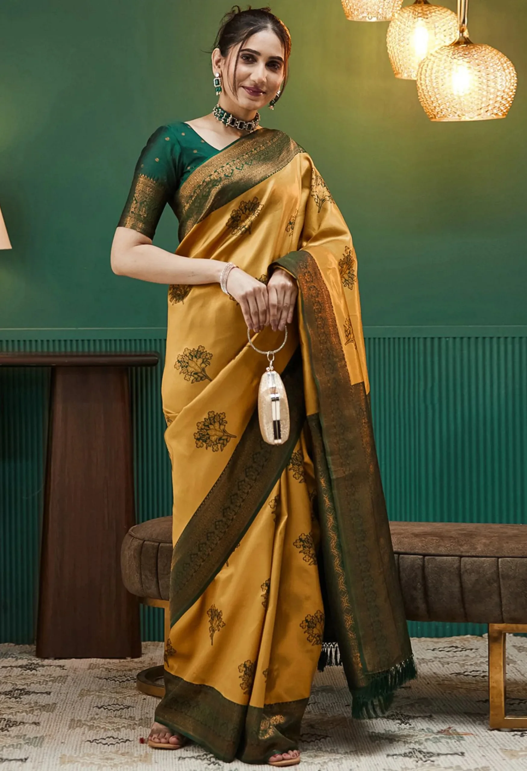 Memsaab Mustard Yellow Banarasi Silk Saree Online
